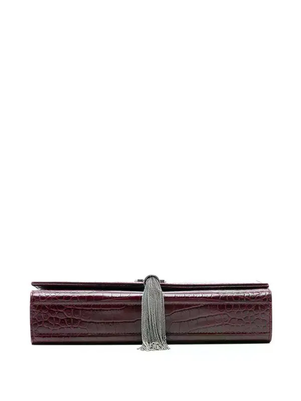 Saint Laurent Medium Croc Embossed Leather Monogram Kate Tassel Crossbody Bag