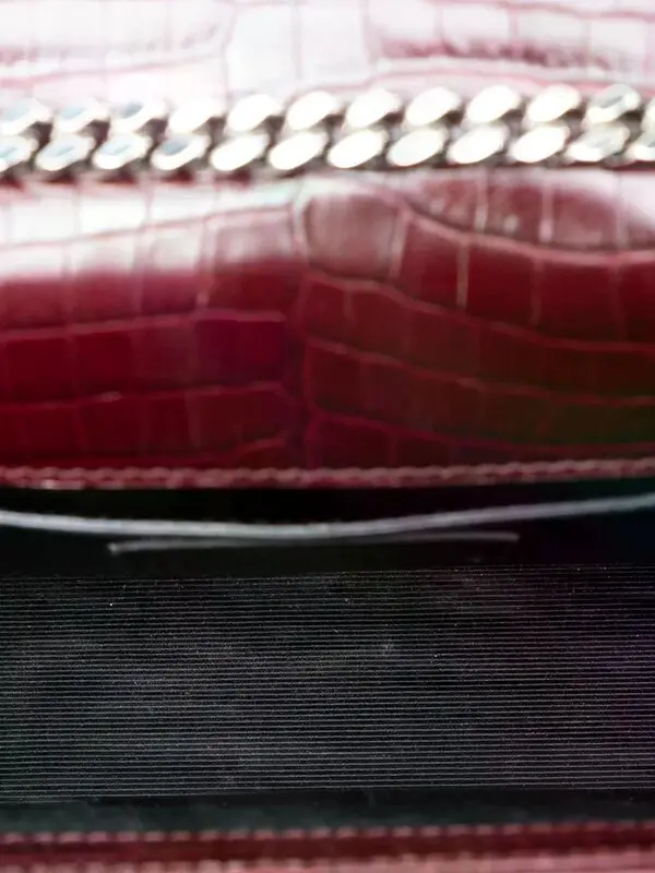 Saint Laurent Medium Croc Embossed Leather Monogram Kate Tassel Crossbody Bag