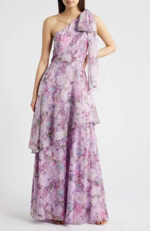 Lulus Amara Floral One-shoulder Gown - Lavender Floral