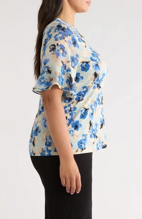 Anne Klein Floral Ruffle Sleeve Top
