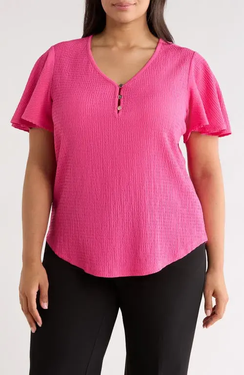 Anne Klein Flutter Sleeve V-neck T-shirt - Pink Berry