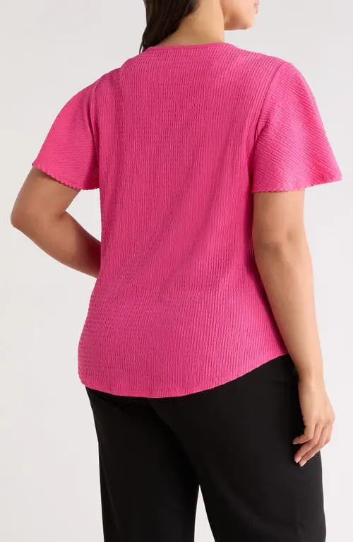 Anne Klein Flutter Sleeve V-neck T-shirt - Pink Berry