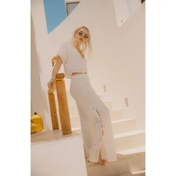 Brixton Seaside Eyelet Wide Leg Pants - Off White Eyelet