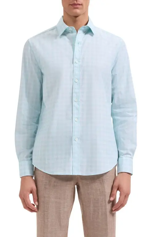 Bugatchi Julian Shaped Fit Check Cotton Button-up Shirt - Sea Spray