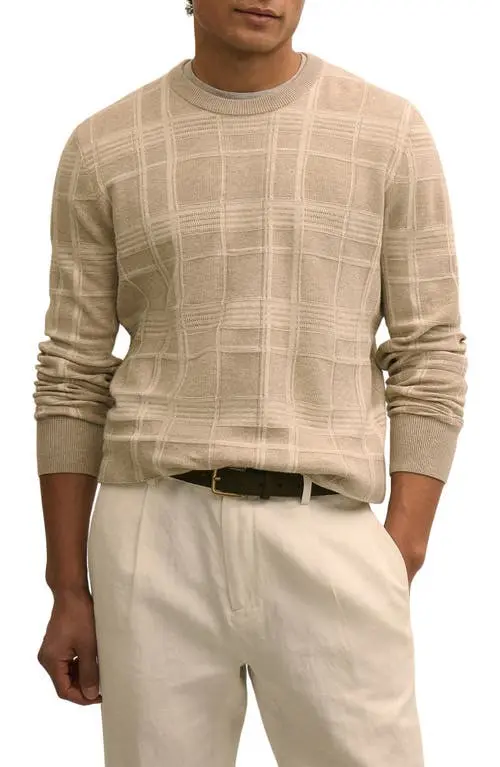 Brooks Brothers Plaid Texture Cotton Sweater - Beige Tan Plaid