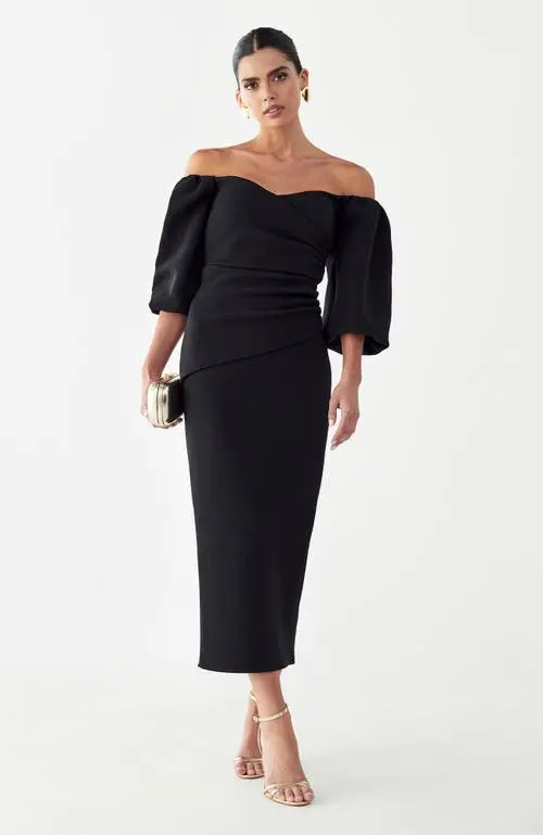BWLDR Jessamy Off-shoulder Midi Dress - Black