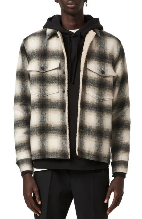 ALLSAINTS Lewes Slim Fit Check Fleece Lined Shirt Jacket - Ecru