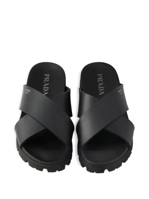 Prada Crisscross Rubber Slides With Lug Sole