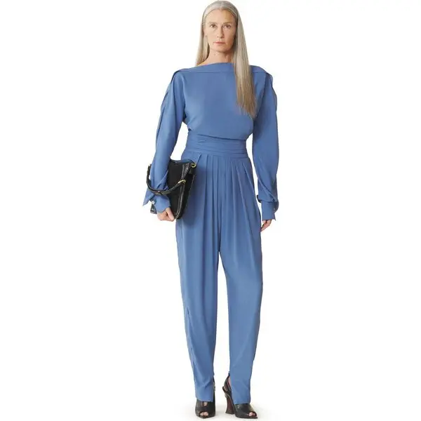 LANVIN Blue Draped Pants In Crepe De Chine - Jeanne Blue