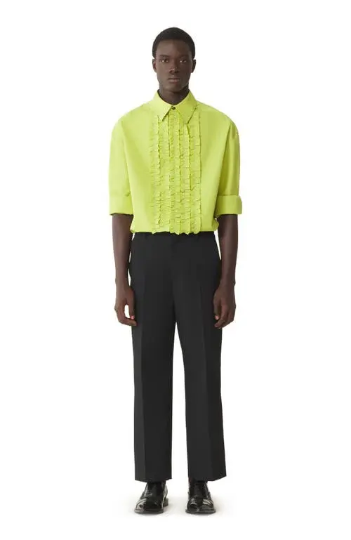 LANVIN Green Cotton Poplin Bib Front Shirt - Absinth Green