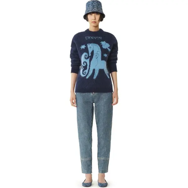 LANVIN Blue Lunar Year Jacquard Mohair Sweater - Navy Blue