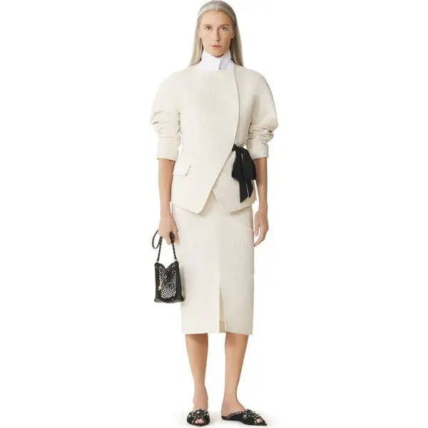 LANVIN White Belted Jacquard Jacket