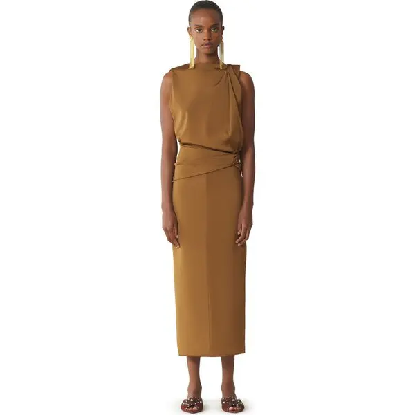 LANVIN Brown Midi Dress In Viscose - Golden Brown