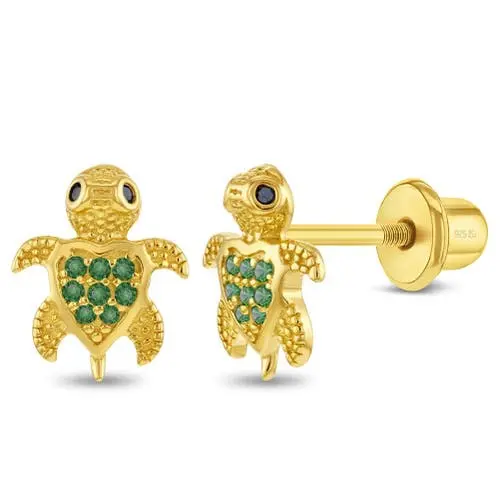 IN SEASON JEWELRY Sparkling Turtle Earrings With Cubic Zirconia - Green