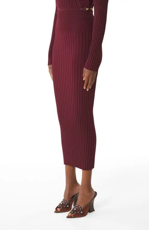 LANVIN Midi Ribbed Viscose Knit Pencil Skirt