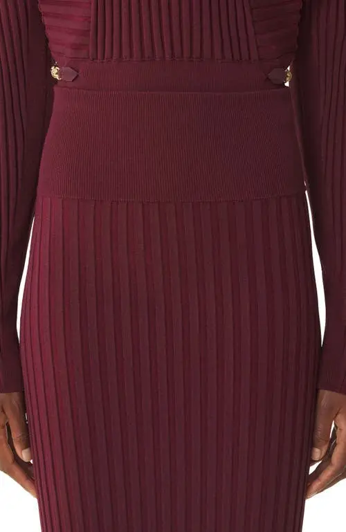 LANVIN Midi Ribbed Viscose Knit Pencil Skirt