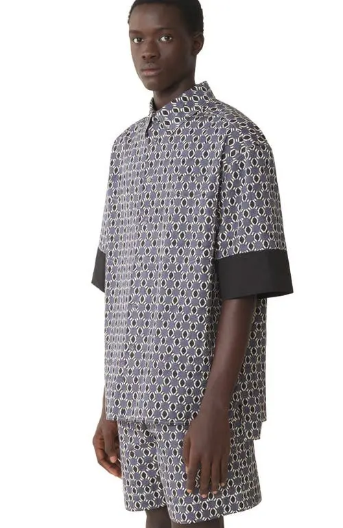 LANVIN Loose-fit Printed Cotton Shirt - Storm/black