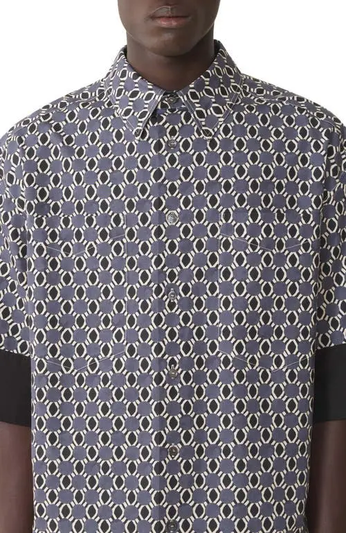 LANVIN Loose-fit Printed Cotton Shirt - Storm/black