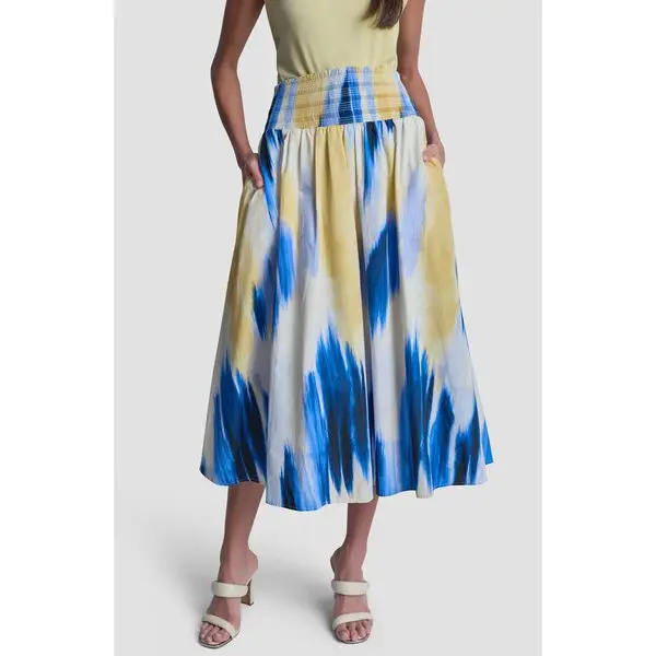 Dkny Abstract Print Poplin Midi Skirt - Sunlit Shoreline