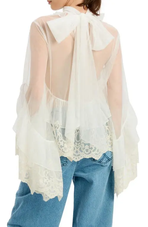 Bardot Anyssa Ruffle Chiffon Babydoll Top - Ivory