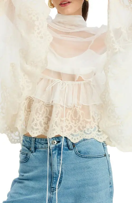 Bardot Anyssa Ruffle Chiffon Babydoll Top - Ivory