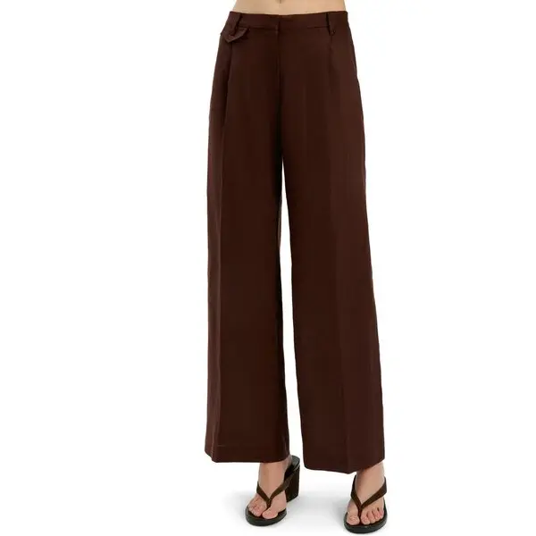 Bardot Geordy Wide Leg Linen Pants - Chocolate