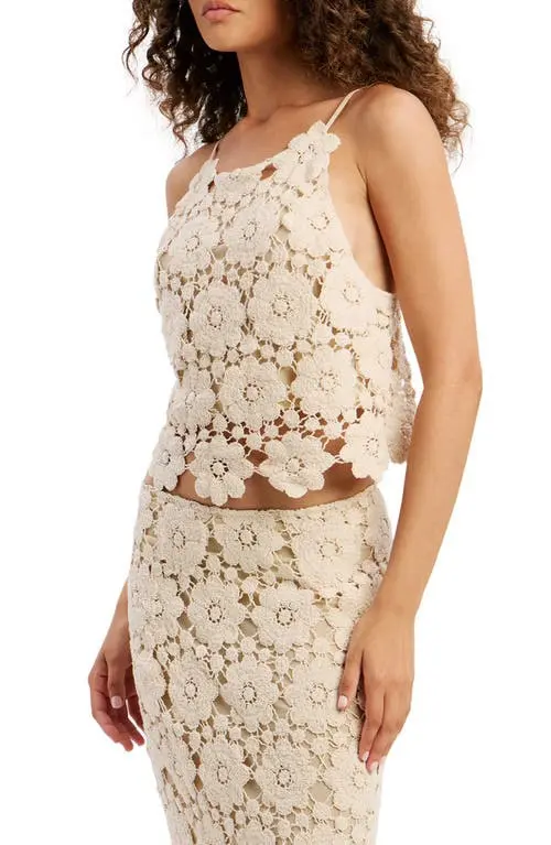 Bardot Veneta Floral Lace Crop Top - Lite Beige