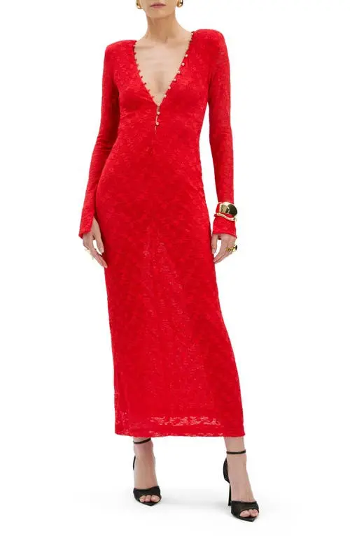 Bardot Zenia Deep V-neck Long Sleeve Dress - Fire Red