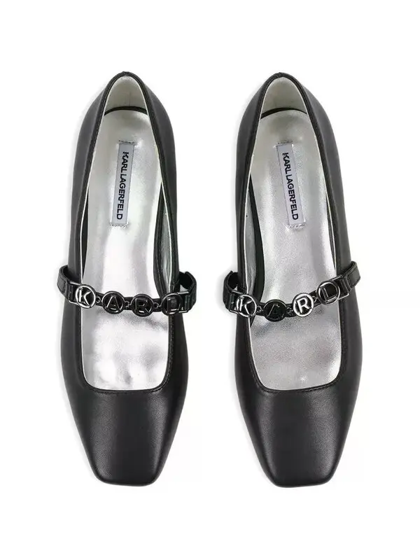 Karl Lagerfeld Leather Ballet Flats With Embellishment Strap