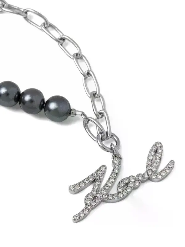 Karl Lagerfeld Beaded Necklace With Logo Pendant