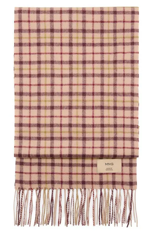 Mango Check Wool Scarf - Burgundy