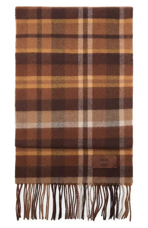Mango Check Wool Scarf - Chocolate