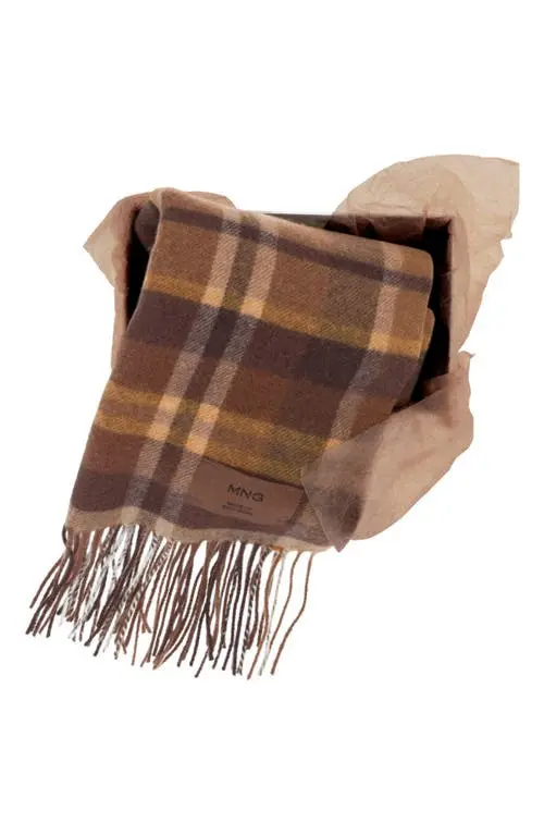 Mango Check Wool Scarf - Chocolate