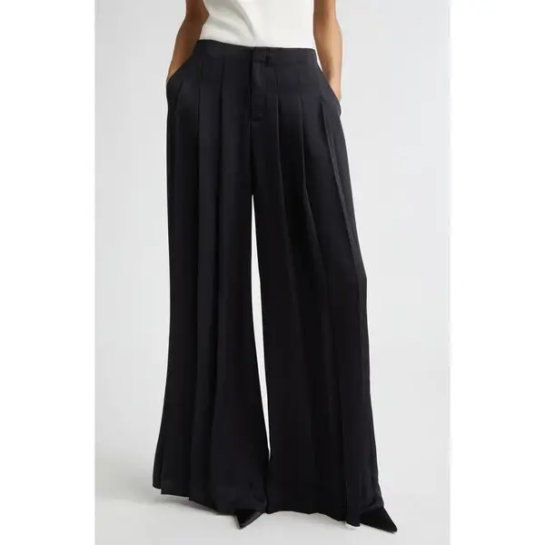 Ramy Brook Yvette Satin Wide Leg Pants - Black