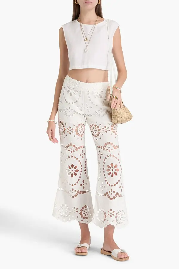 Zimmermann Broderie Anglaise Linen Flared Pants