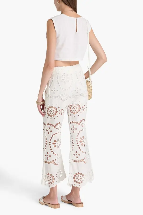 Zimmermann Broderie Anglaise Linen Flared Pants