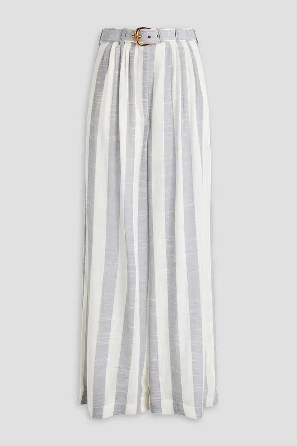 Zimmermann Belted Striped Gauze Wideleg Pants - Ivory