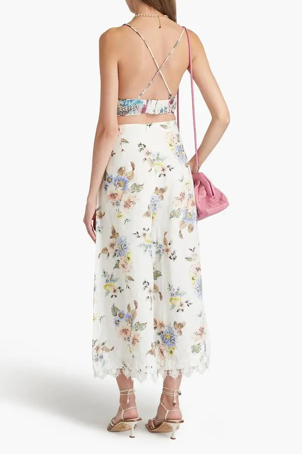 Zimmermann Floral-print Linen And Silk-blend Bra Top - Ivory