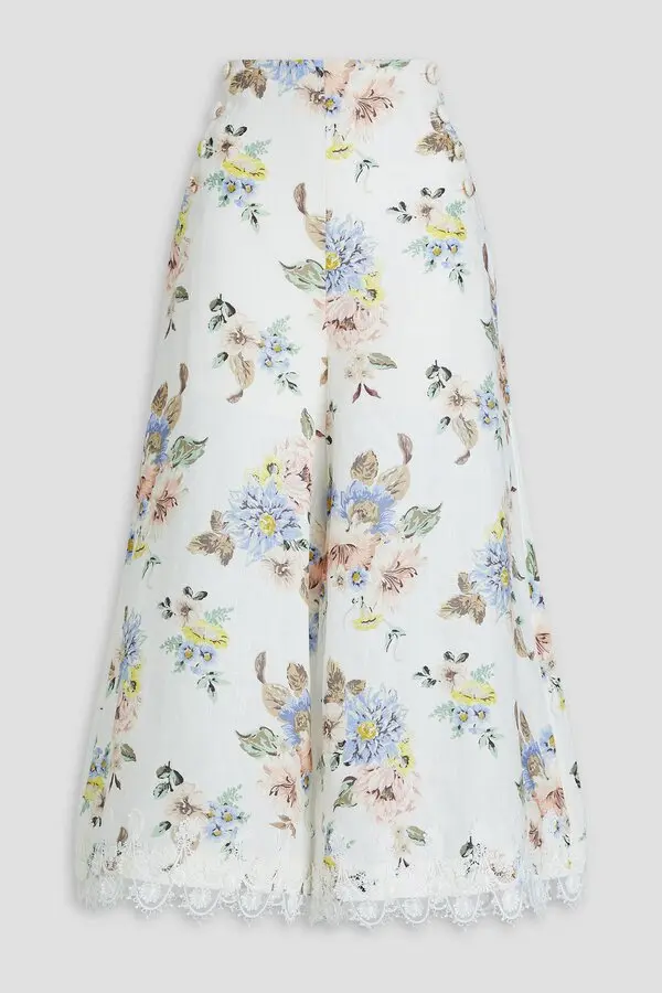 Zimmermann Lacetrimmed Floralprint Linen Culottes - Ivory