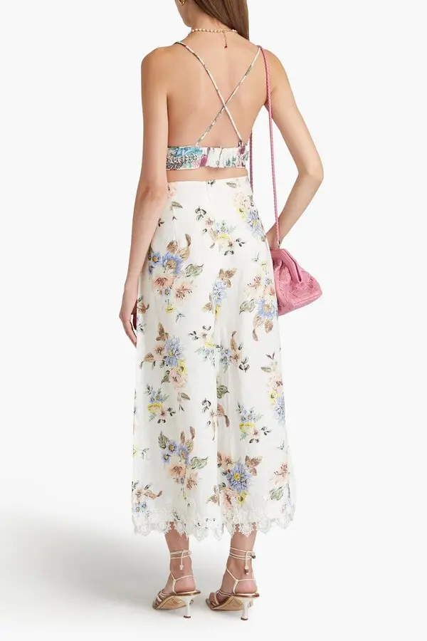 Zimmermann Lace-trimmed Floral-print Linen Culottes