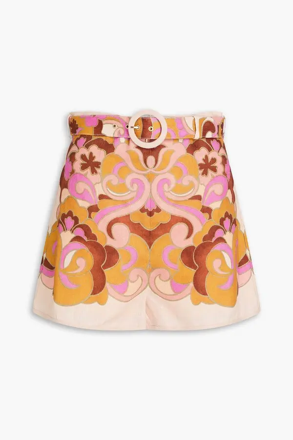 Zimmermann Belted Paisleyprint Linen Shorts - Saffron