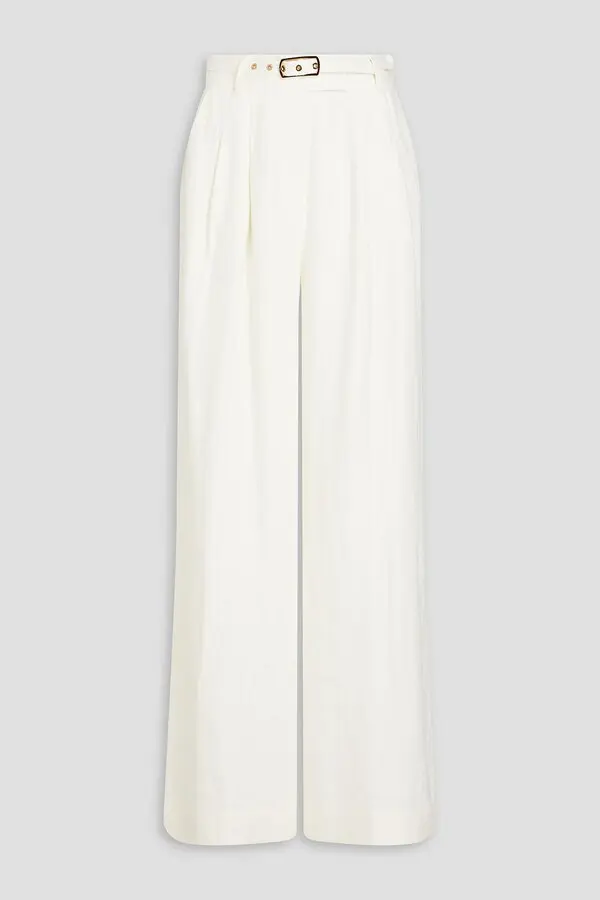 Zimmermann Belted Pleated Linen Wideleg Pants - Ivory