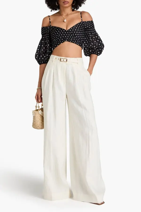 Zimmermann Belted Pleated Wide-leg Linen Pants - Ivory
