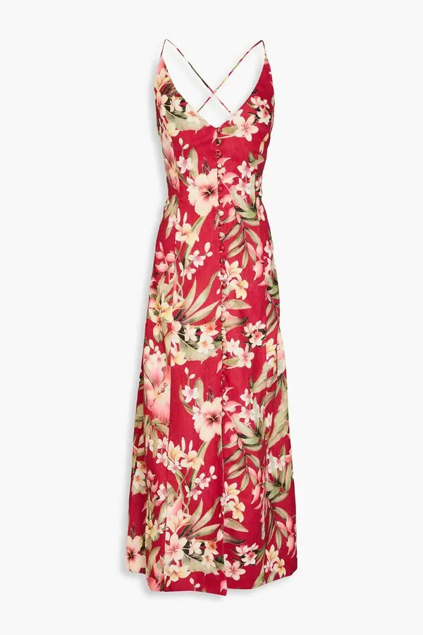 Zimmermann Floralprint Linen Maxi Dress - Crimson