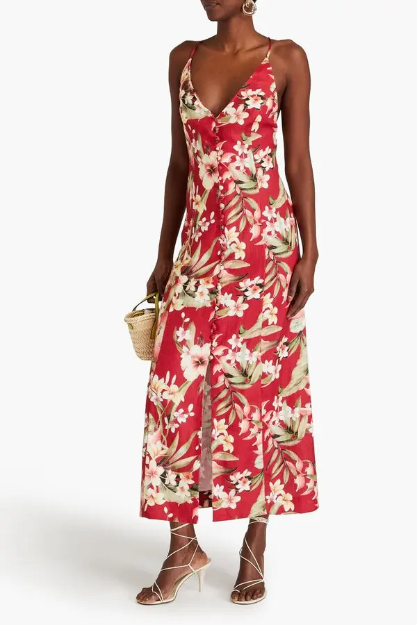 Buy Zimmermann Floral-print Linen Maxi Dress - Crimson At 50% Off |  Editorialist