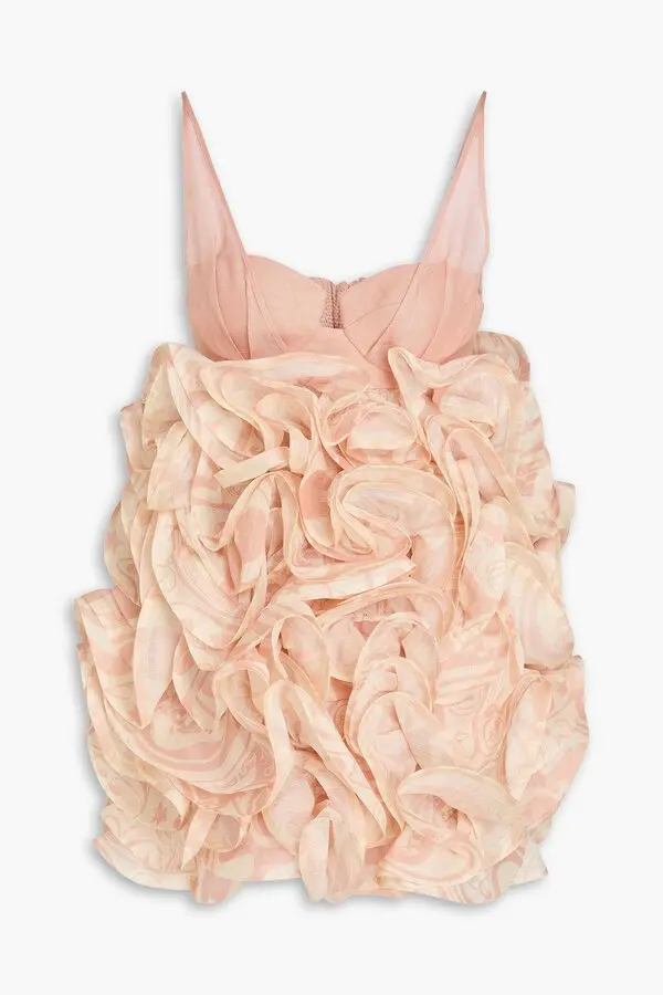 Zimmermann Ruffled Printed Linen And Silkblend Mini Dress - Blush