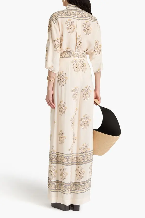 Zimmermann Belted Printed Crepe De Chine Wide-leg Pants