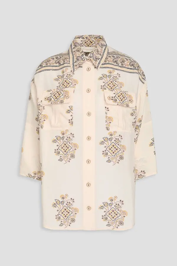Zimmermann Printed Crepe De Chine Shirt - Cream