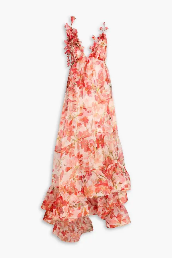 Zimmermann Appliquéd Floralprint Silkorganza Gown - Tomato Red