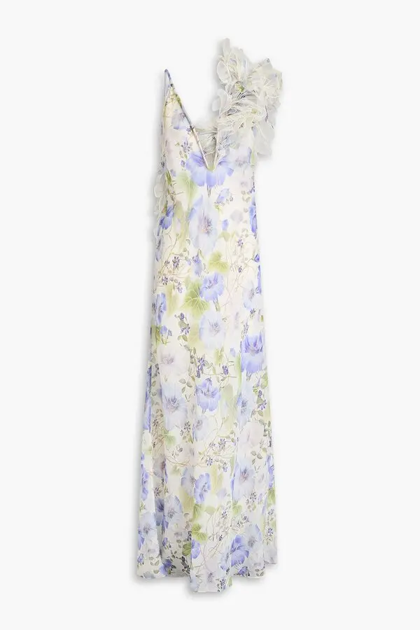 Zimmermann Cutout Floralprint Linen And Silkblend Gown - Cobalt Blue